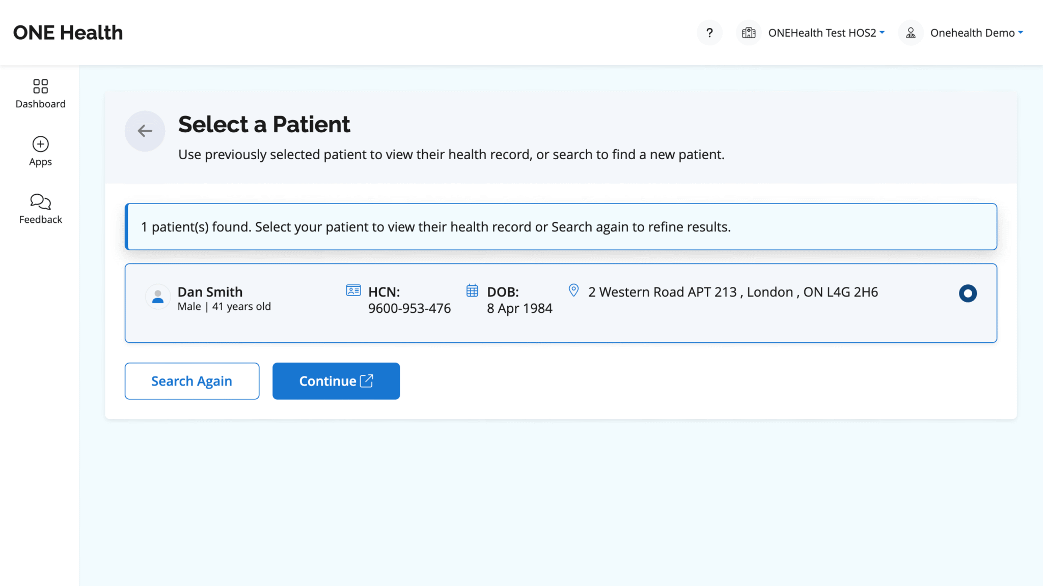 How to Search for a Patient – ONE Help Centre